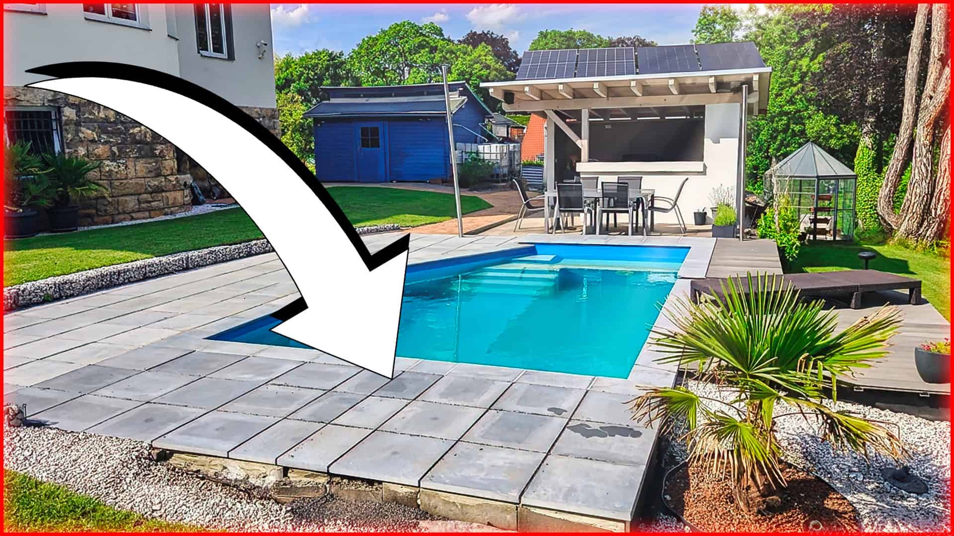 Building a stone slab terrace by the pool on a slope - step-by-step guide - commaik